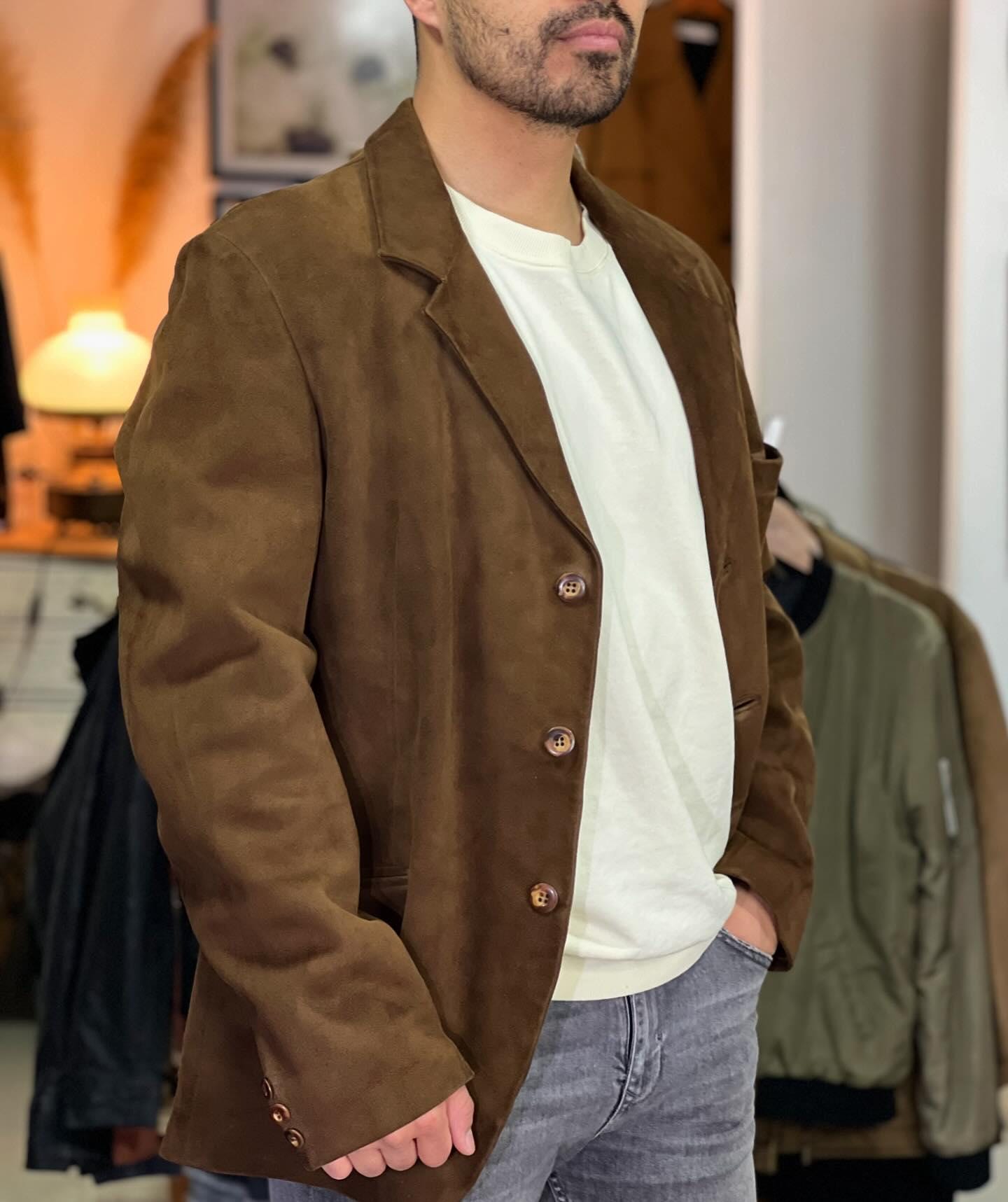 Mens Brown Suede Leather Blazer Coat Sheepskin Suede Leather Coat ...