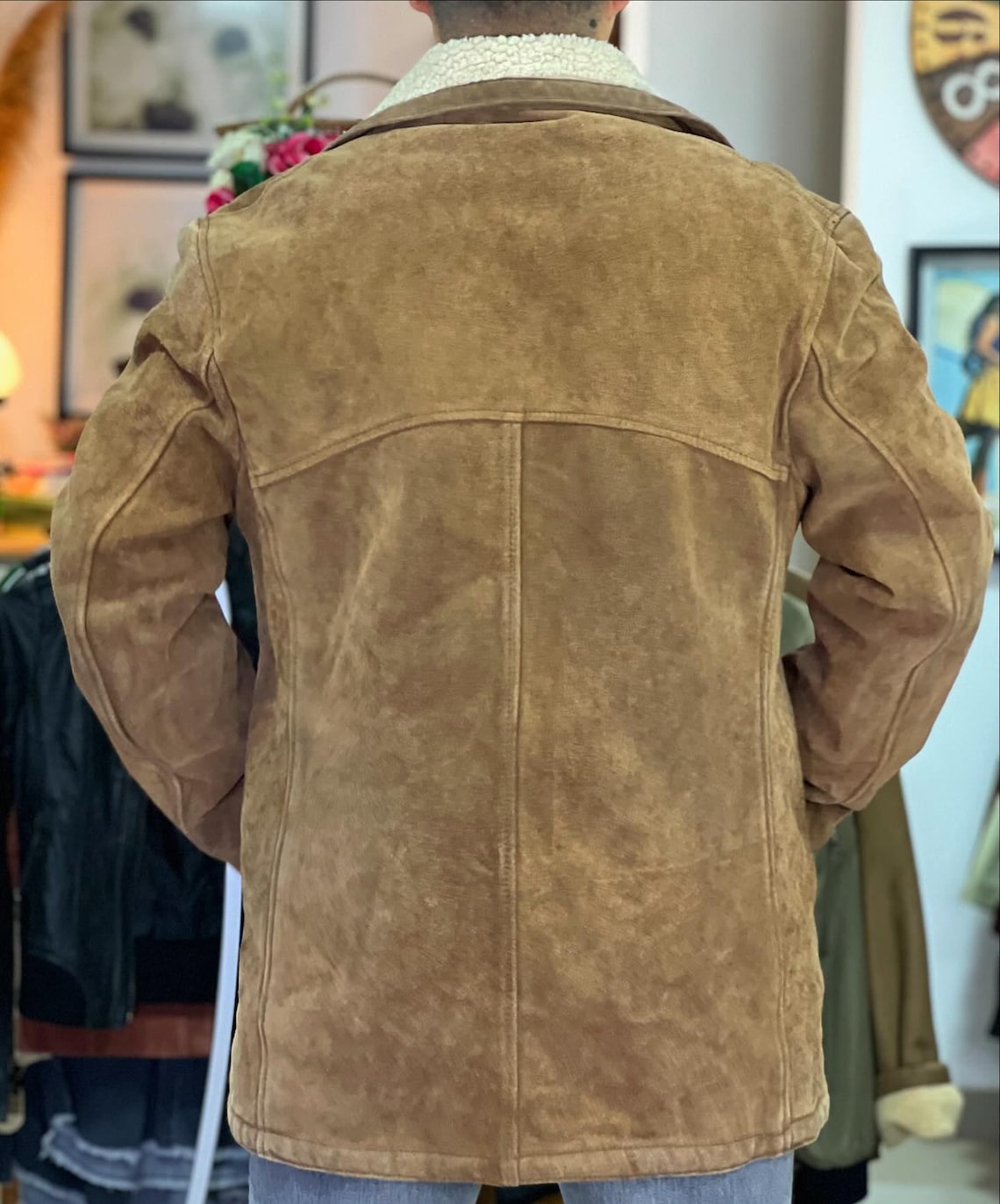 Mens Brown Suede Shearling Coat: Handmade Vintage 90s Western - Etsy
