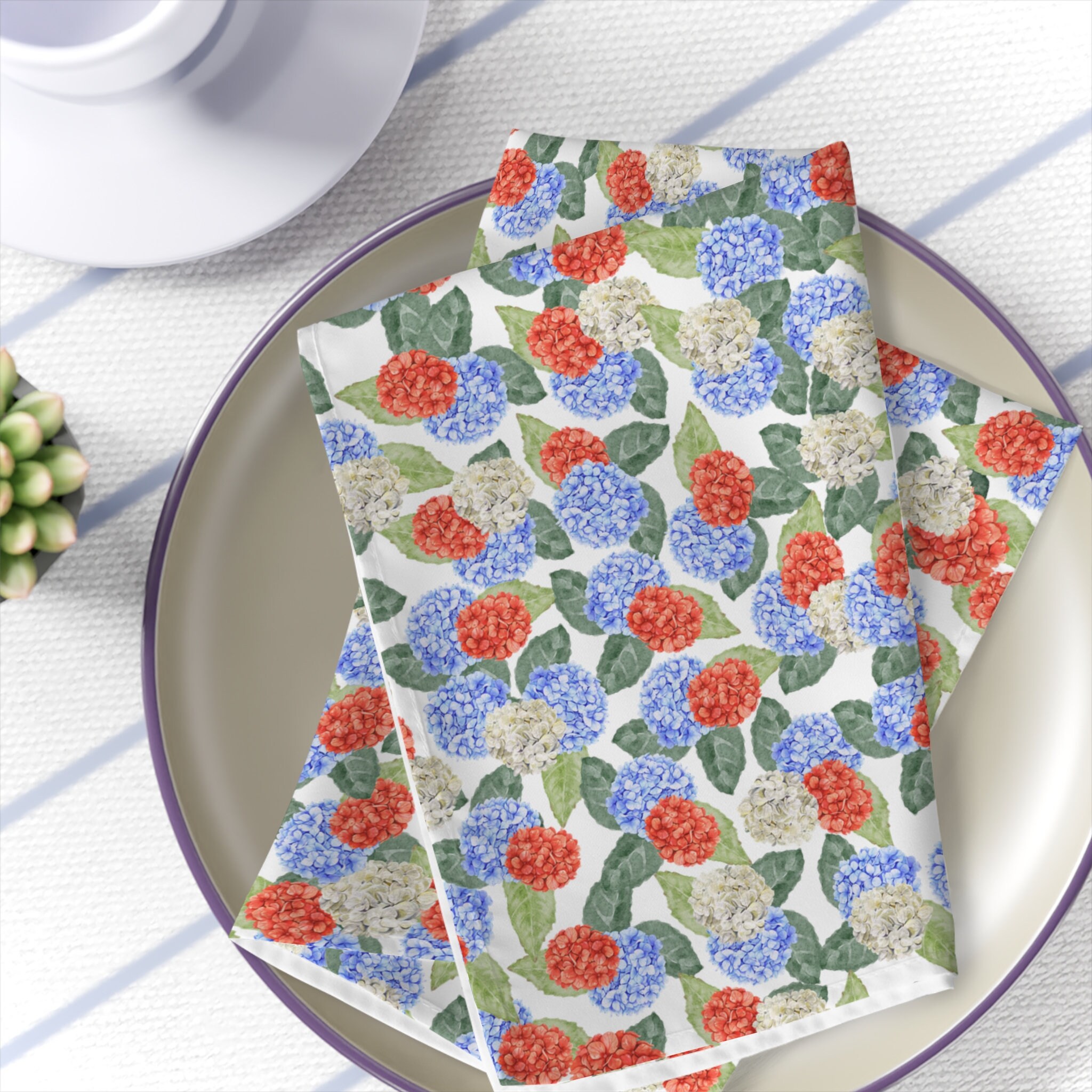 4th of July Red, White & Blue Hydrangea Cloth Napkins - Etsy