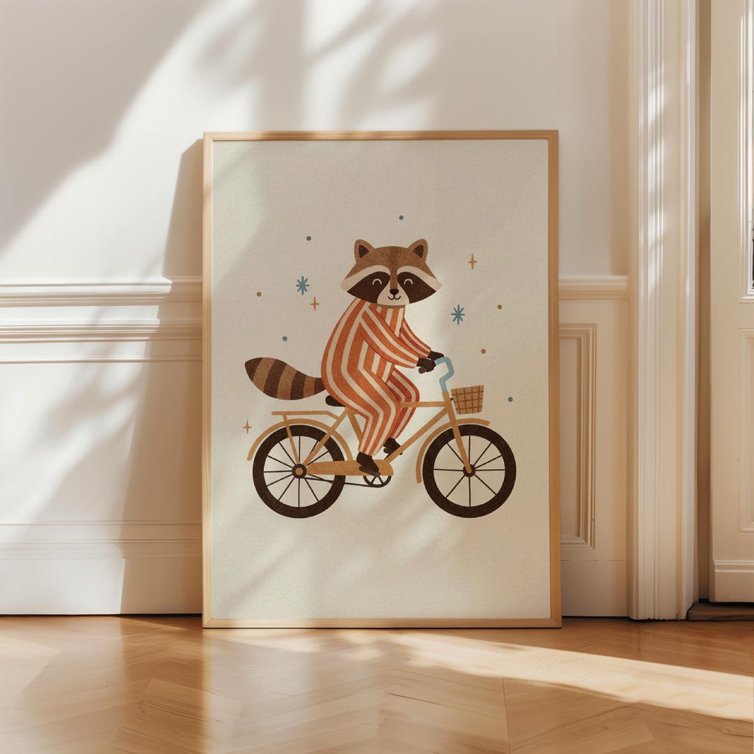 Raccoon Bicycle Art Print, Kids Room Decor (digital Download) - Etsy