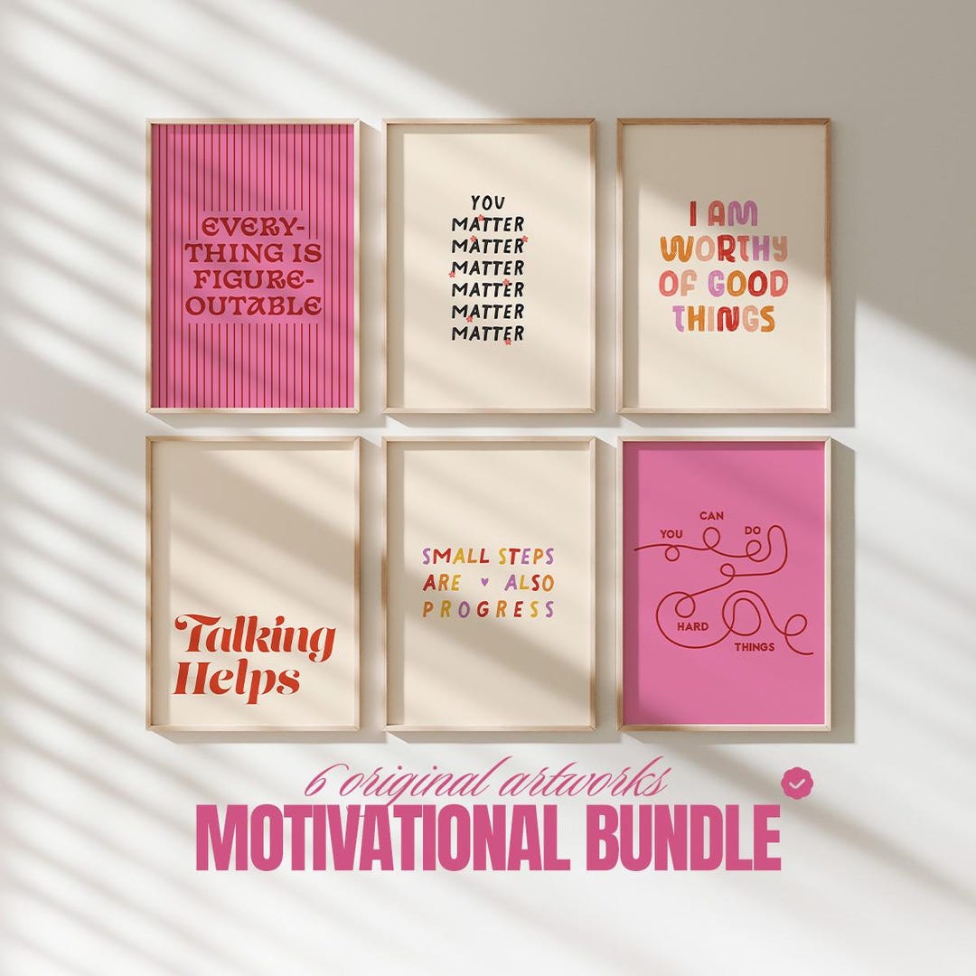 Motivational Print Set Growth Mindset Wall Art Bundle Positive ...