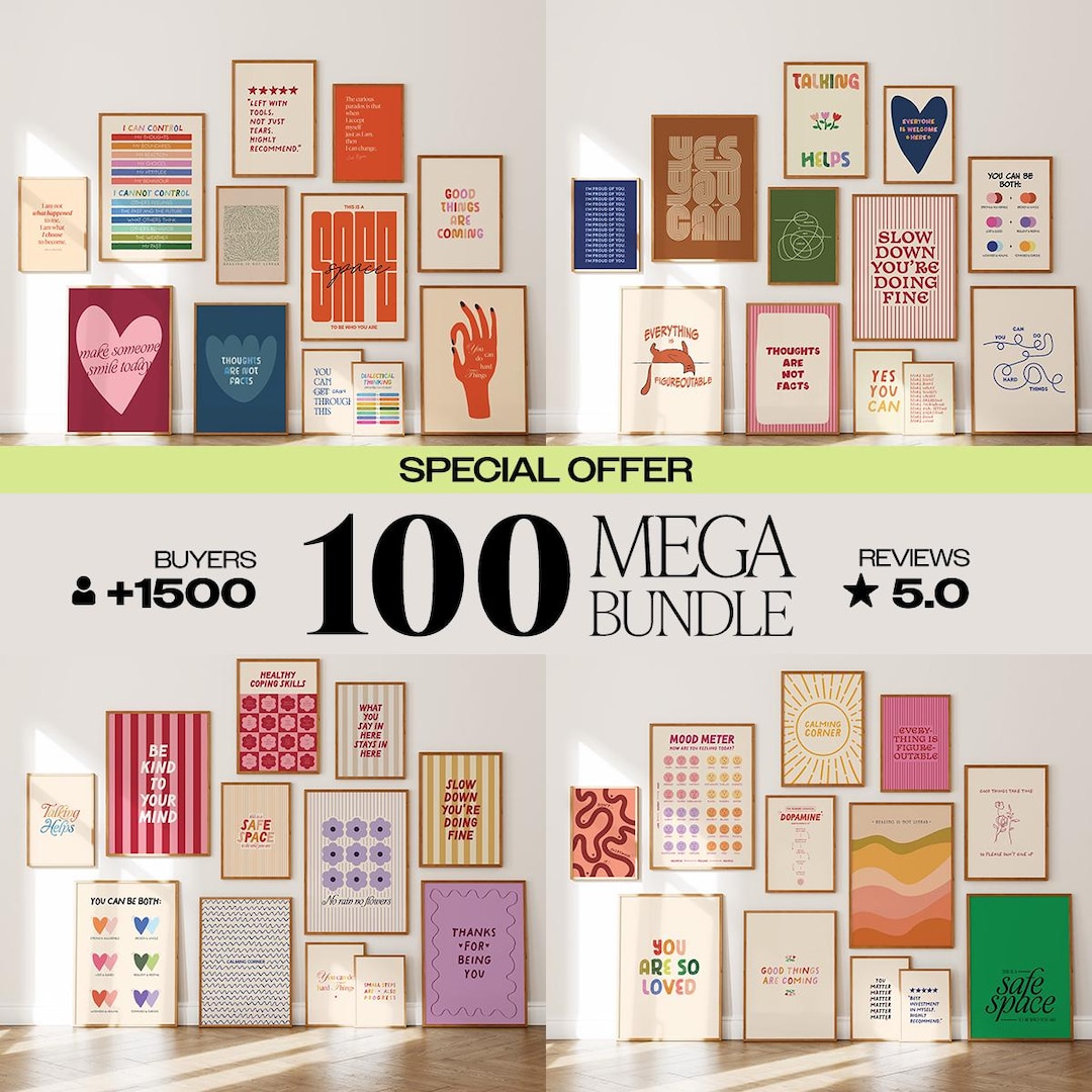 Therapy Office Decor: 100 Mental Health Prints - Psychologist Art ...