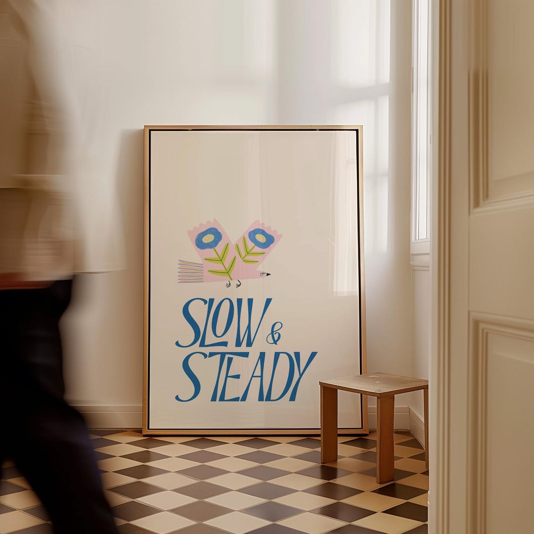 Retro Bird Print: Slow and Steady Wall Art (digital Download) - Etsy
