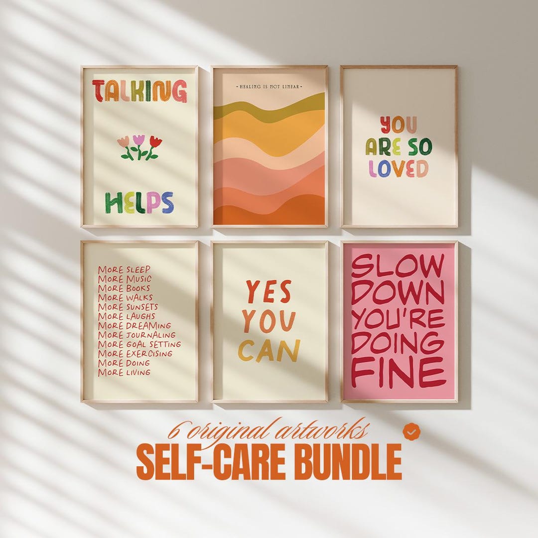 Self-care Print Set Motivational Quote Wall Art Bundle Mental Health ...