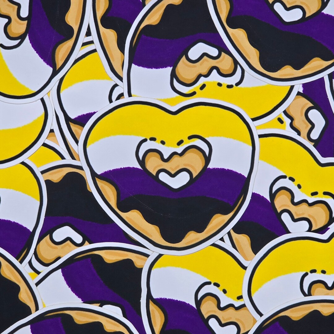 Nonbinary Pride Doughnut Heart Sticker, Enby, NB Pride, LGBTQIA+, LGBT ...