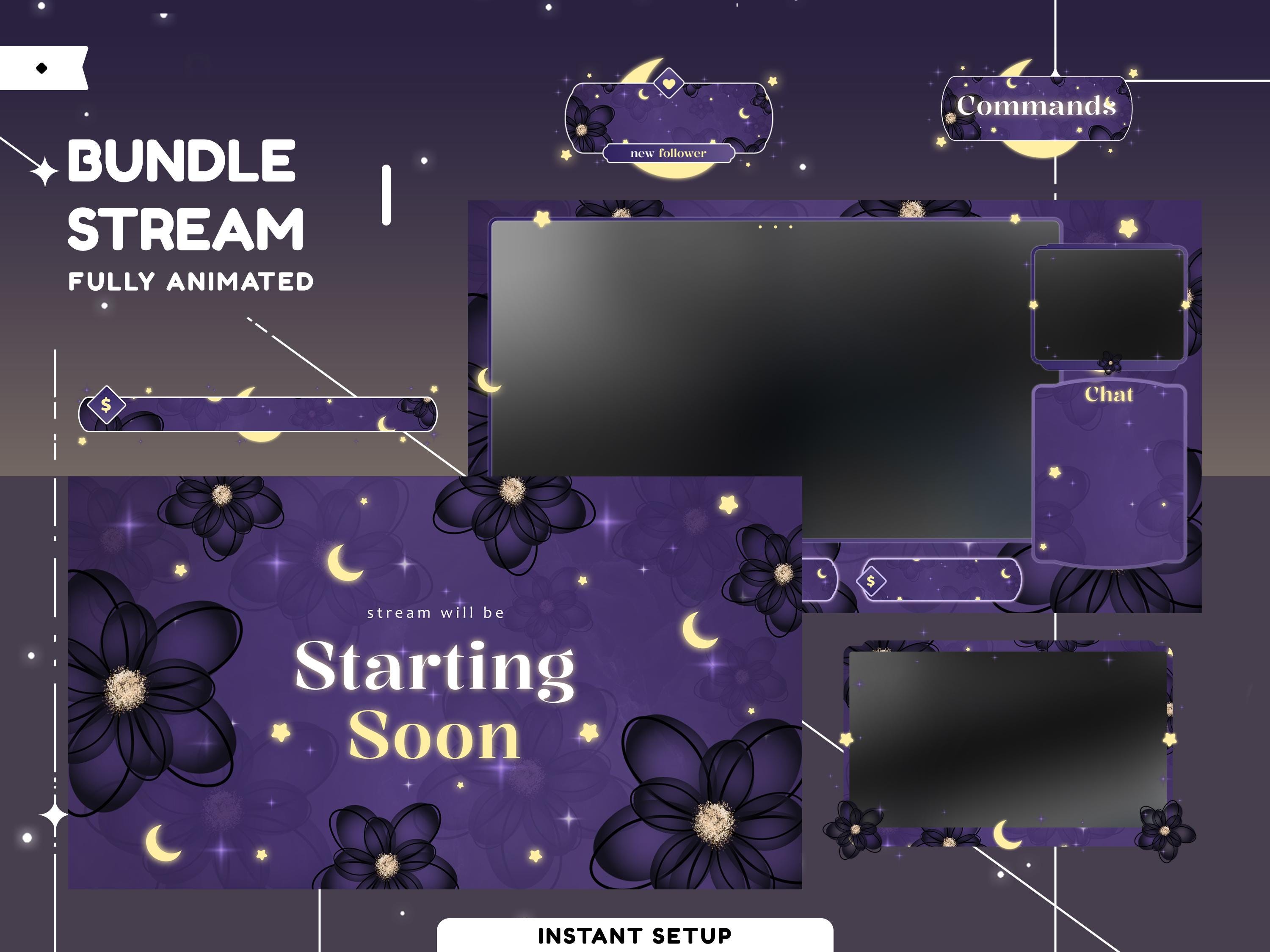 Moonshade Flower Animated Stream Overlay Package Twitch Bundle, Dark ...