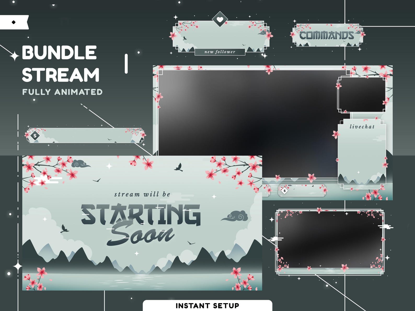 Japan Serenity Animated Overlay Package, Japan Theme Vtuber Overlay ...