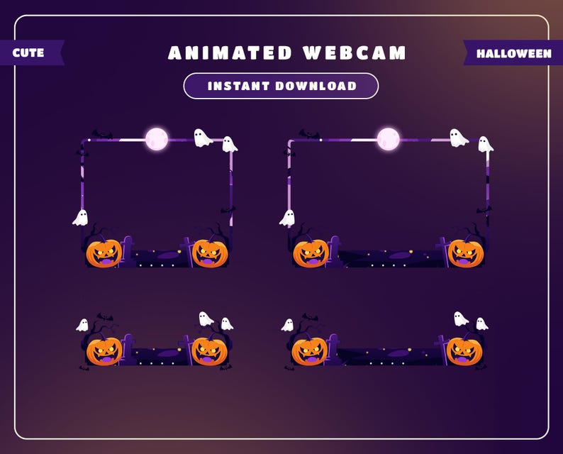 Cute Halloween Animated Overlay Package for Twitch, Youtube, Webcam ...