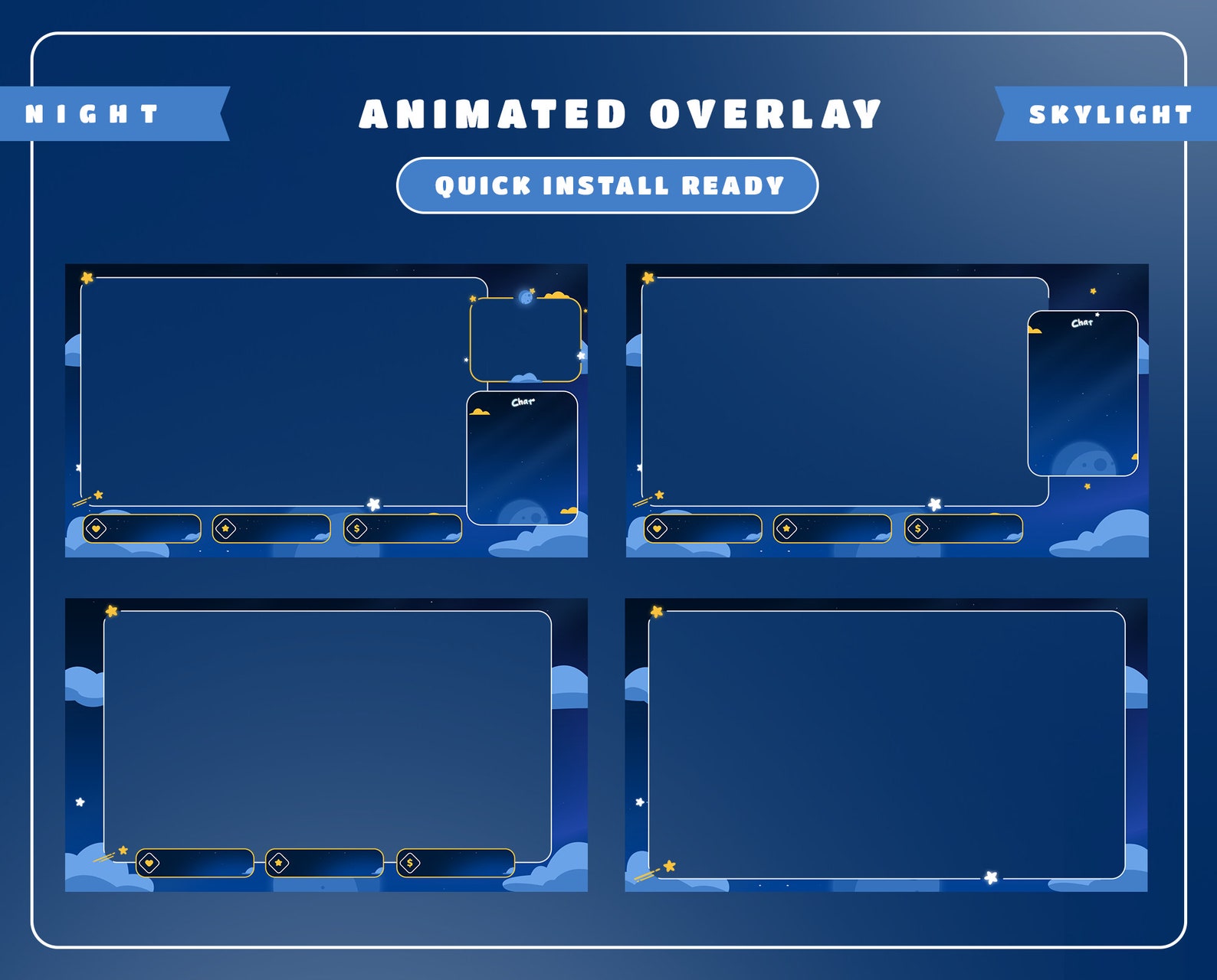 Night Skylight Animated Overlay Package Galaxy Theme Vtuber Overlay ...