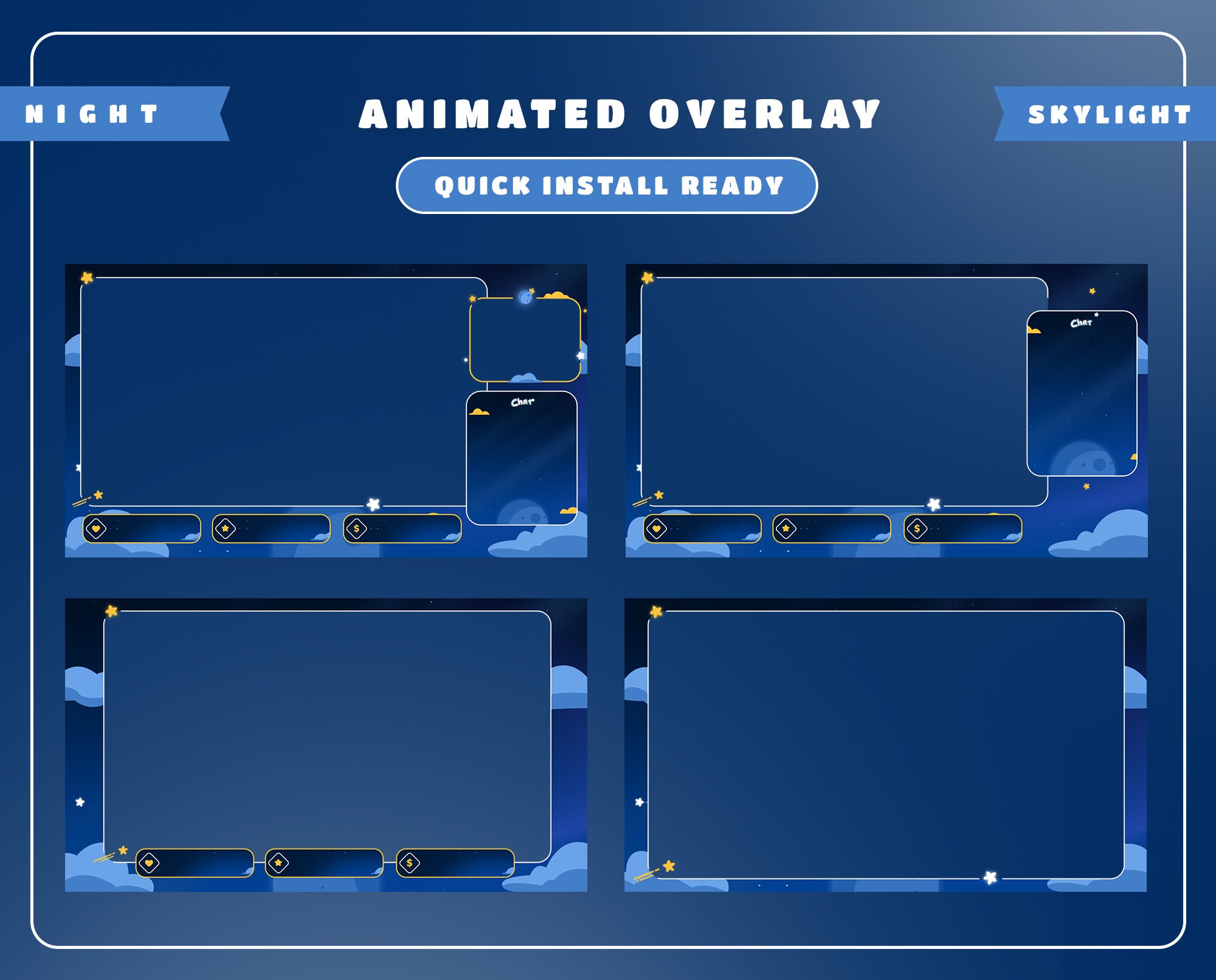 Night Skylight Animated Overlay Package Galaxy Theme Vtuber Overlay ...