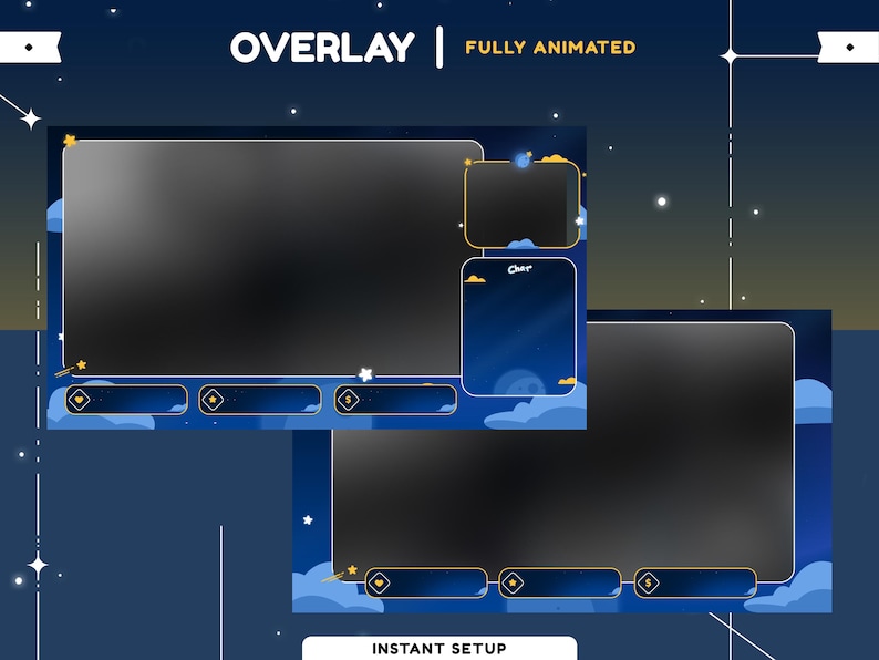 Night Skylight Animated Overlay Package | Galaxy Theme | Vtuber Overlay ...