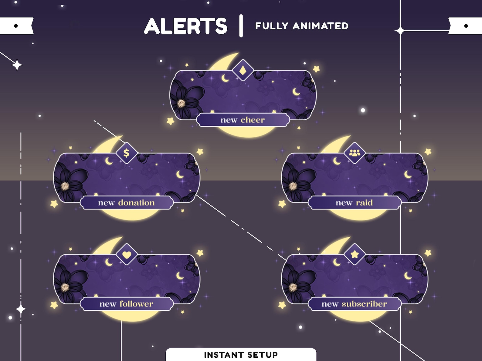 Moonshade Flower Animated Stream Overlay Package Twitch Bundle, Dark ...