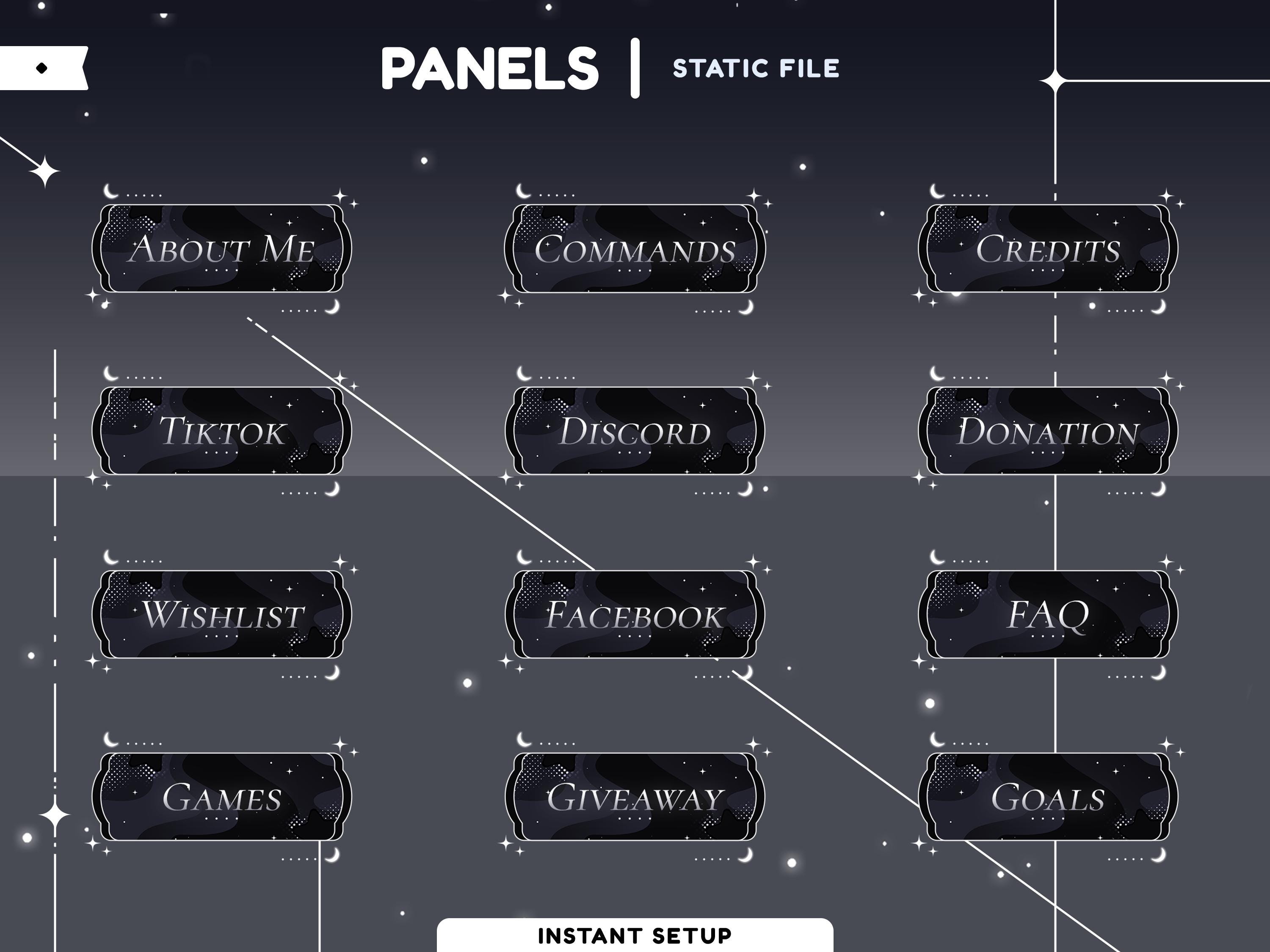 Star Abyss Static Stream Panel Pack, Moon and Stars Panel Design, Night ...