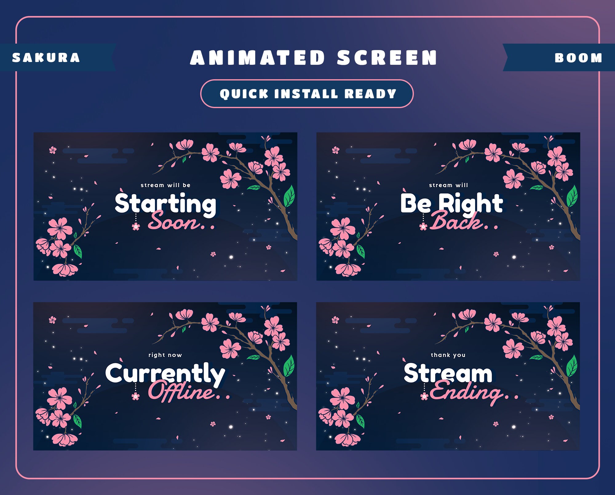 Sakura Boom Animated Overlay Package | Japan Theme | Vtuber Overlay ...
