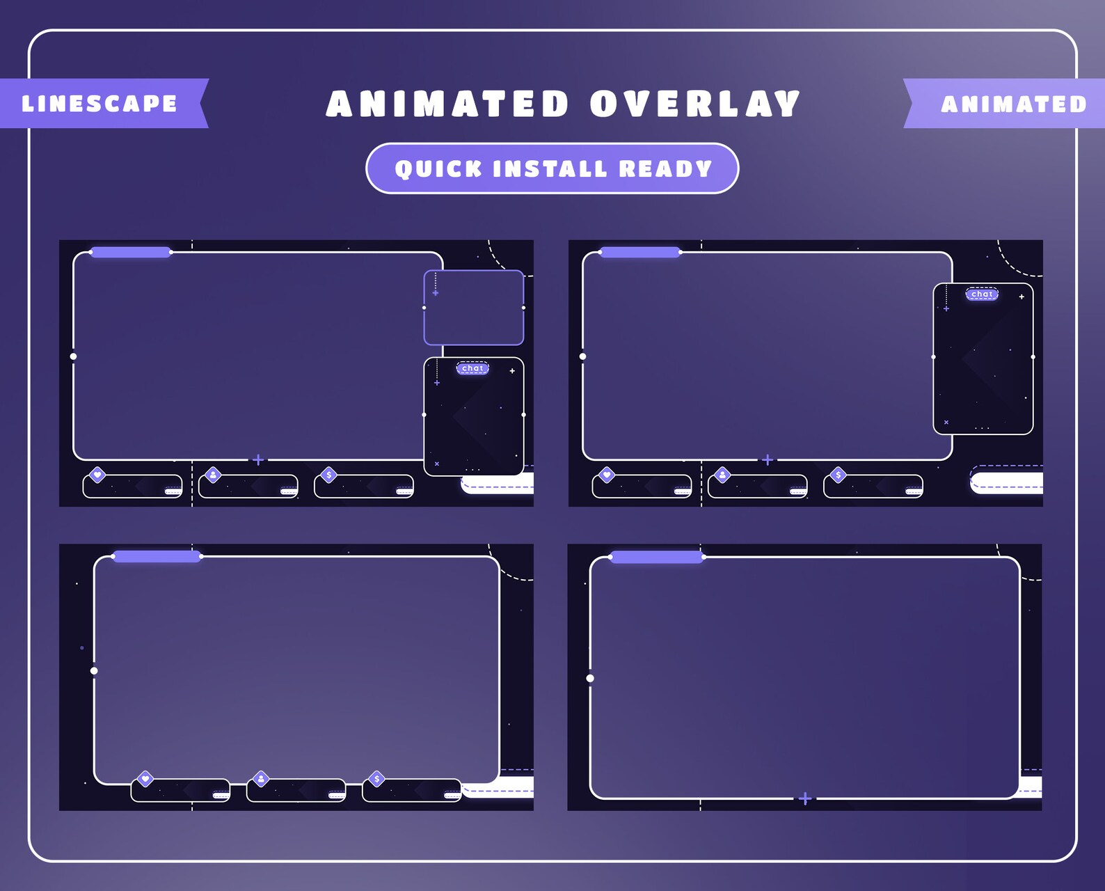 Linescape Animated Overlay Package Simple Theme Vtuber Overlay Panel Transition Alert Kawaii ...