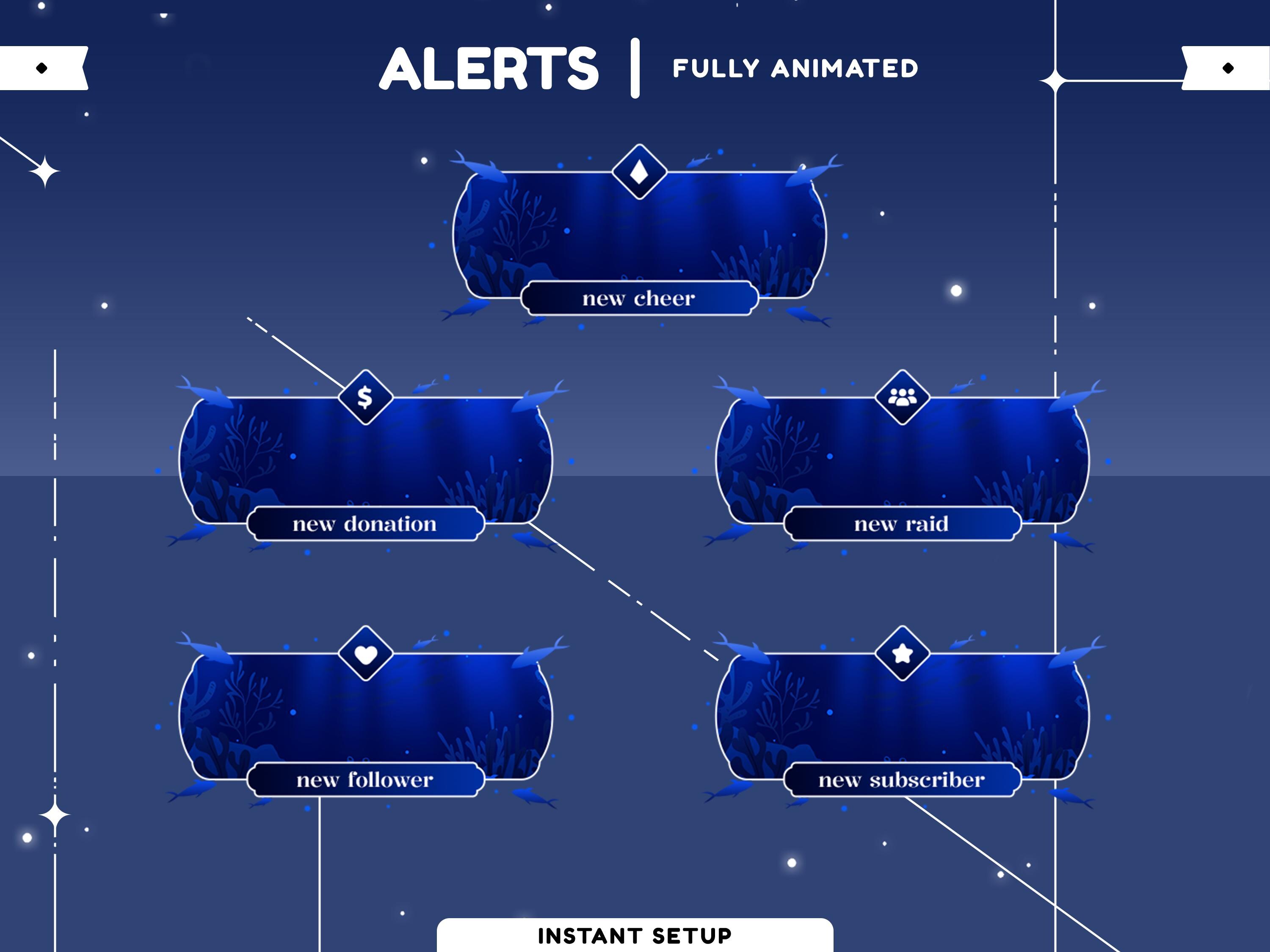 Marine Glow Animated Stream Alert Package, Blue Stream Alert, Ocean ...