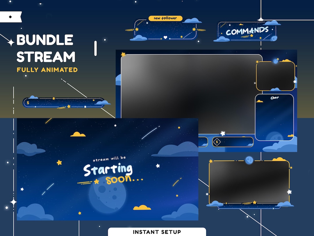Night Skylight Animated Overlay Package | Galaxy Theme | Vtuber Overlay ...