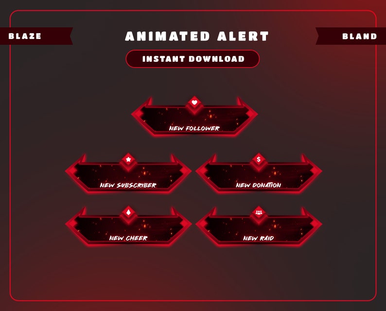 Blaze Blend Animated Stream Overlay Package for Twitch, Youtube, Kick, Black Fire Overlay ...