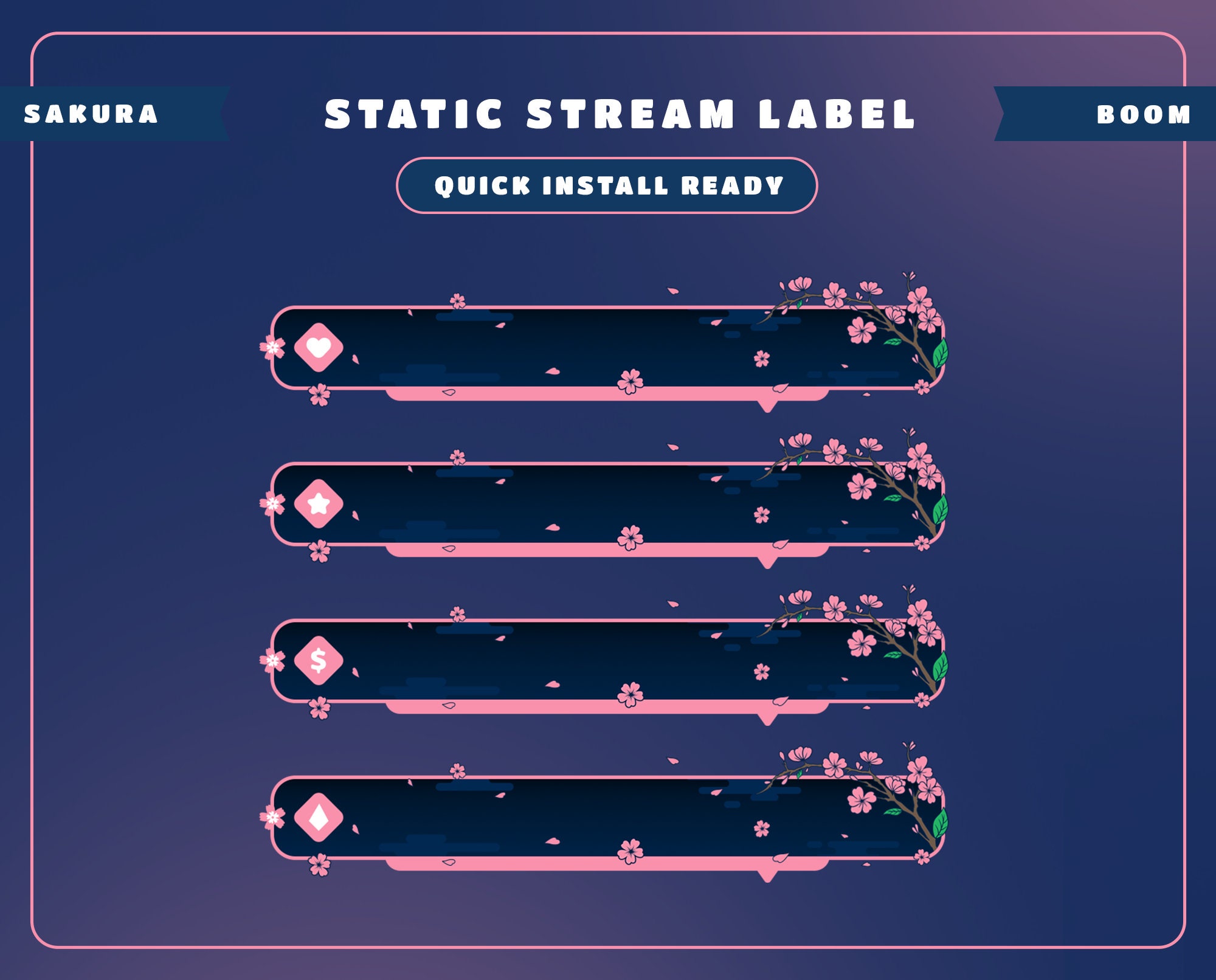 Sakura Boom Animated Overlay Package Japan Theme Vtuber Overlay ...