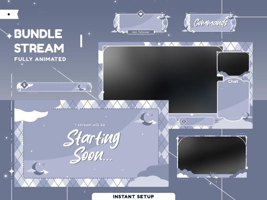 Cloudy Reverie Animated Overlay Package for Twitch,youtube, Overlay ...