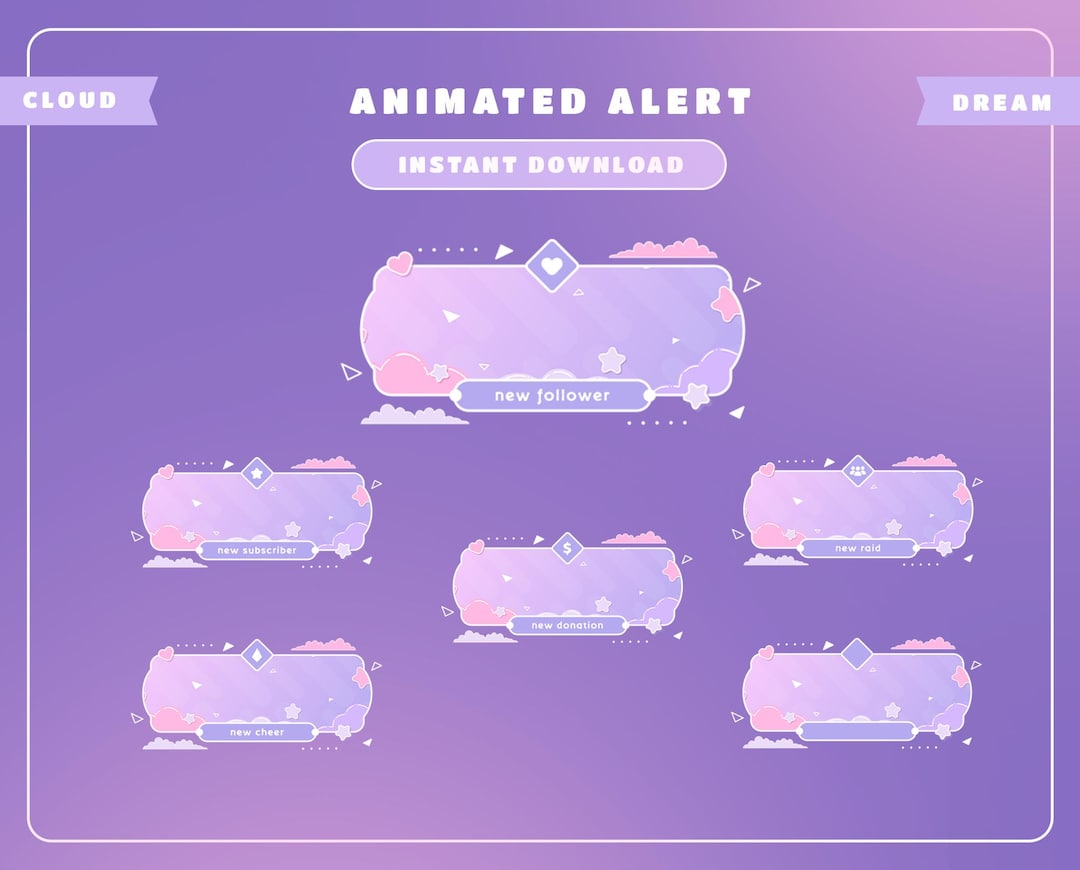 Cloud Dream Animated Stream Alert Package, Galaxy Theme Vtuber Overlay ...
