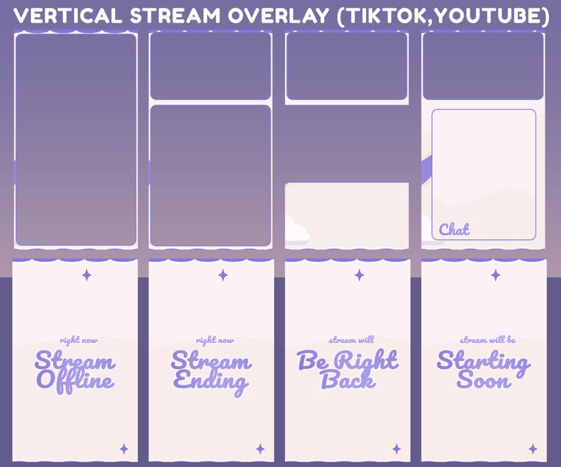 Cloudy Crescent Animated Stream Overlay Package, Tiktok Overlay, Pastel ...