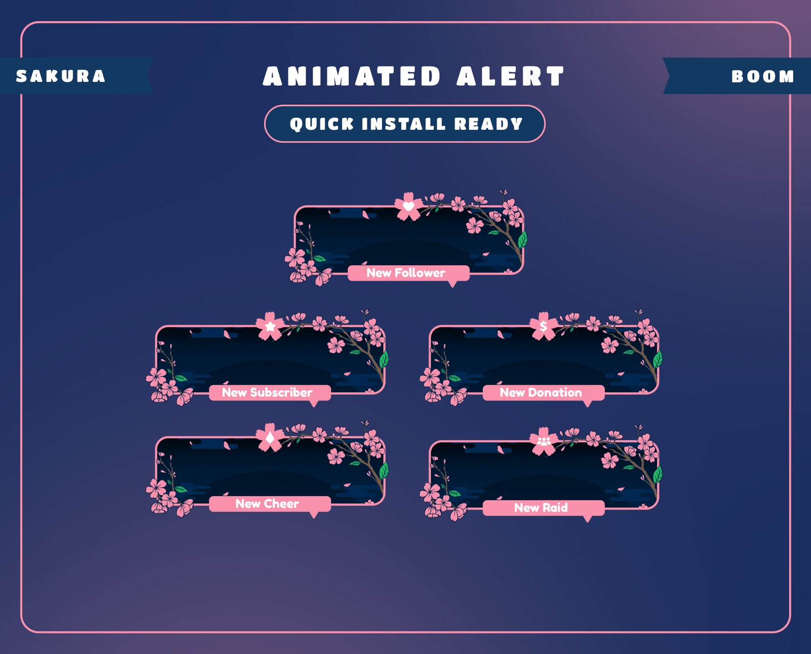 Sakura Boom Animated Overlay Package | Japan Theme | Vtuber Overlay ...