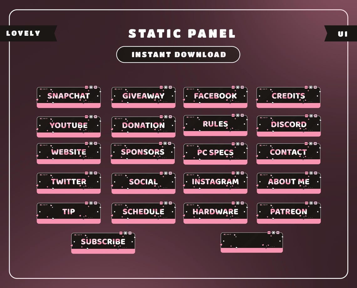 Lovely UI Static Stream Panel Package for Twitch, Youtube, Cute ...