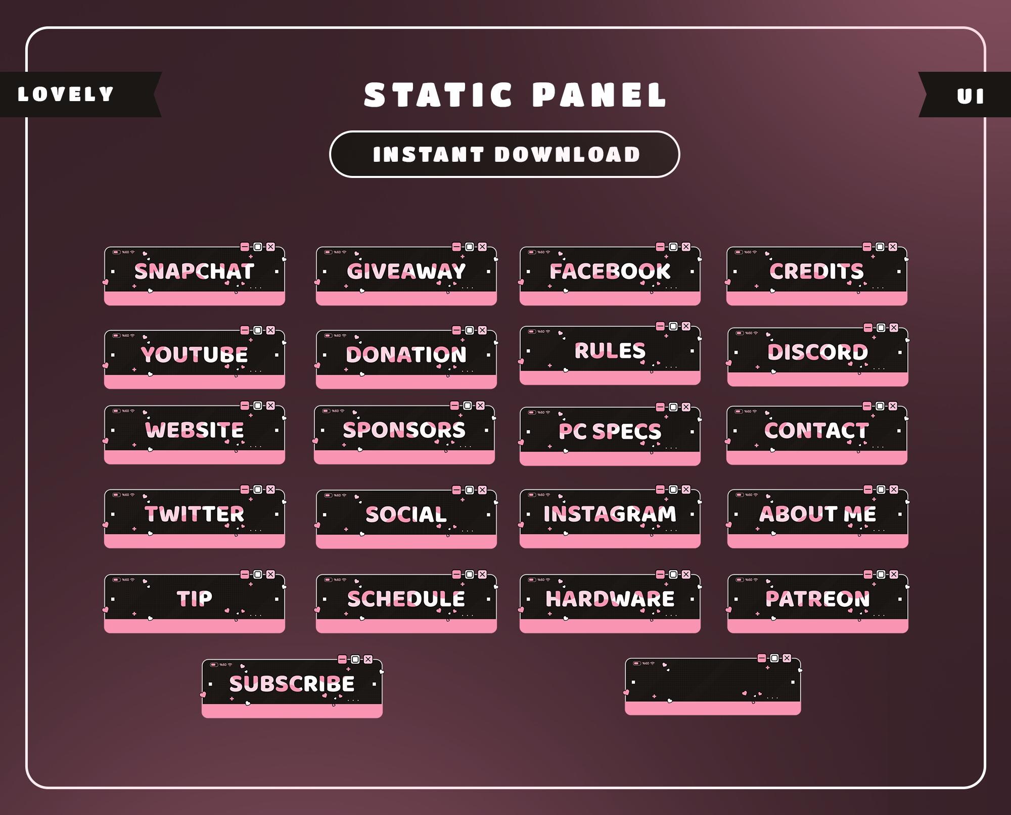 Lovely UI Static Stream Panel Package for Twitch, Youtube, Cute ...