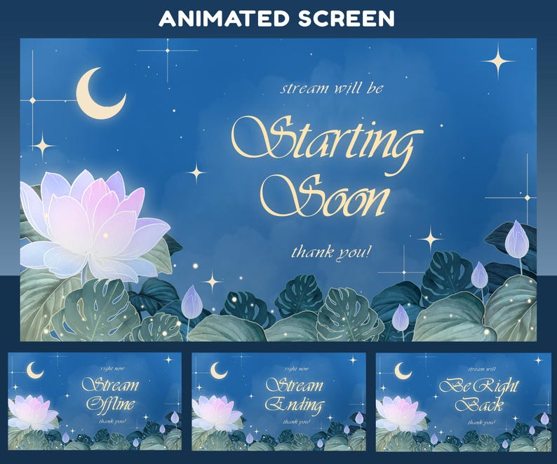 Night Lotus Animated Stream Overlay Package, Moonlight Twitch Overlay ...