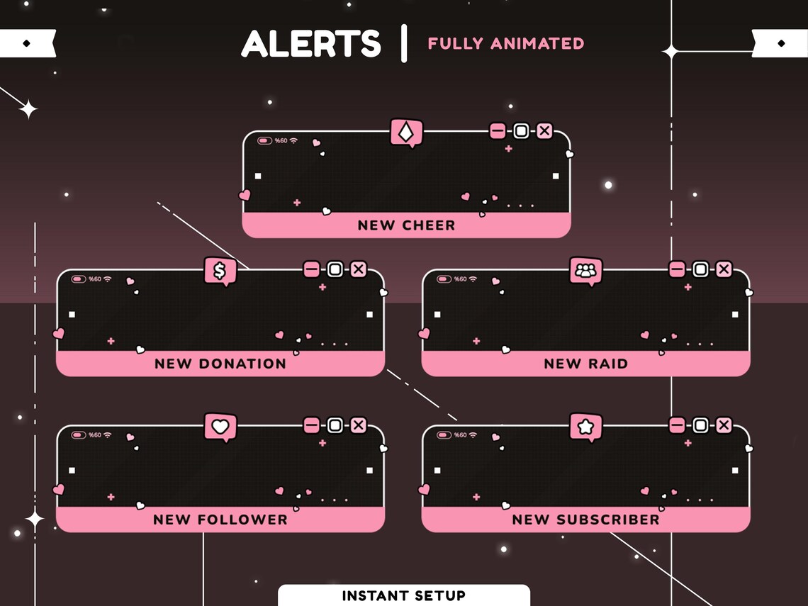 Lovely UI Animated Stream Alert Package, Valentine Theme, Vtuber ...