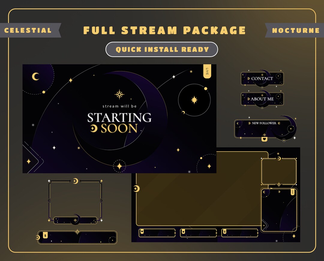 Celestial Nocturne Animated Overlay Package | Galaxy Theme | Vtuber ...