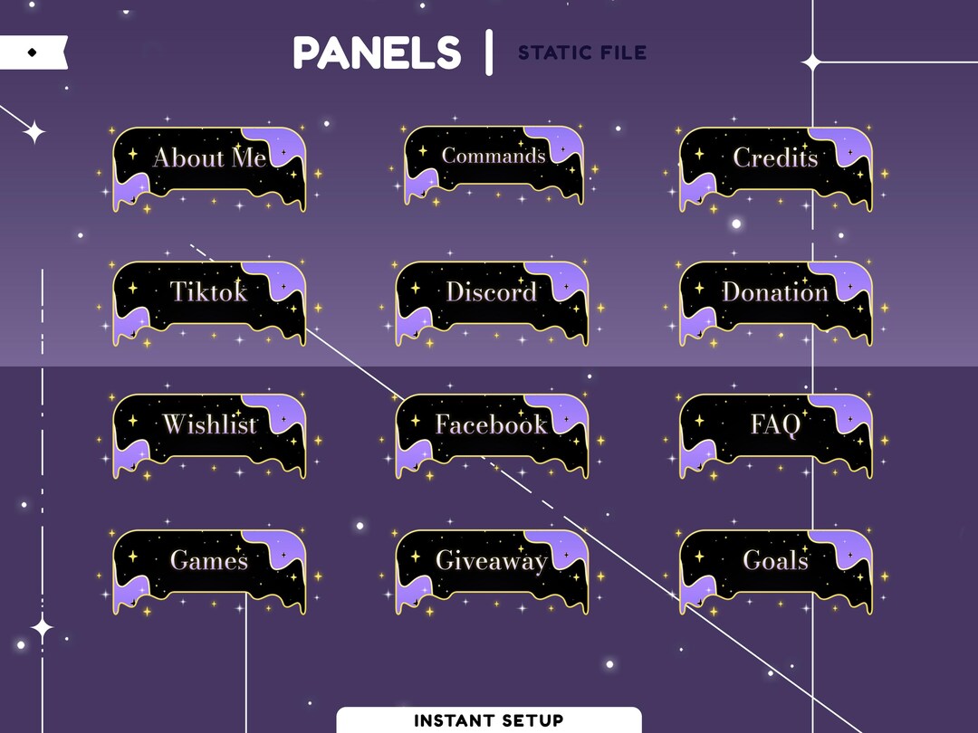 Golden Stardust Static Stream Panel Package, Pastel Purple Overlay ...