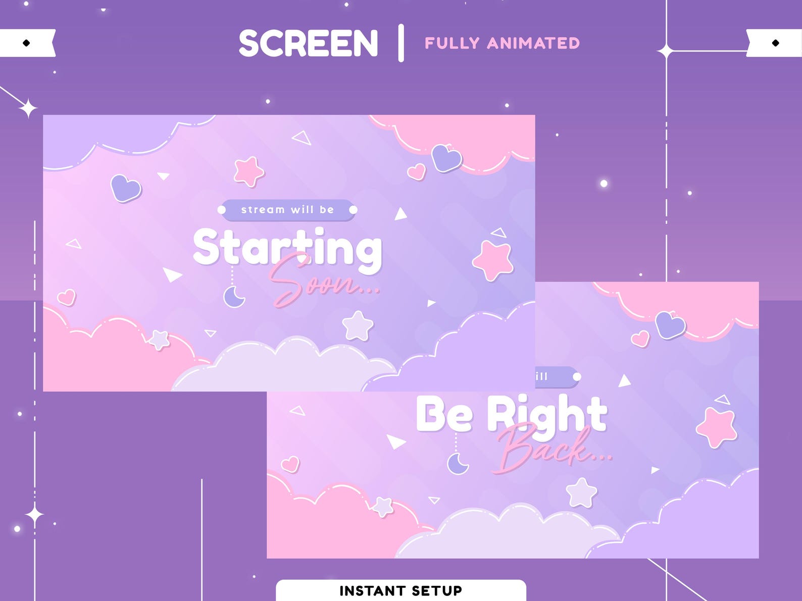 Cloud Dream Animated Stream Screen for Twitch, Youtube, Pink Twitch ...