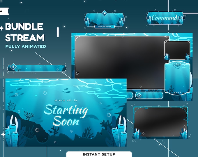 Deep Blue Ocean Animated Stream Pack for Twitch, Youtube, Blue Twitch ...