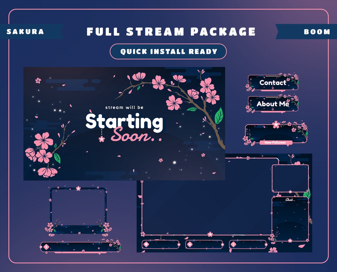 Sakura Boom Animated Overlay Package | Japan Theme | Vtuber Overlay ...