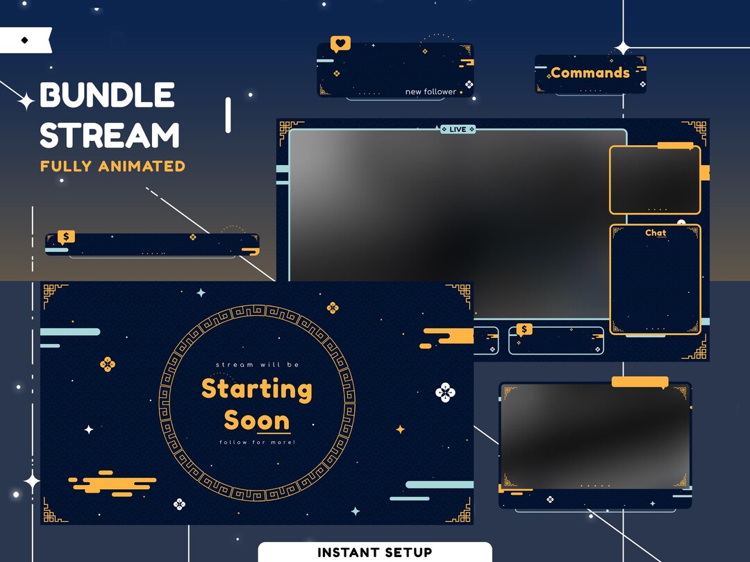 Celestial Harmony Animated Overlay Package, Minimalist Twitch Overlay ...