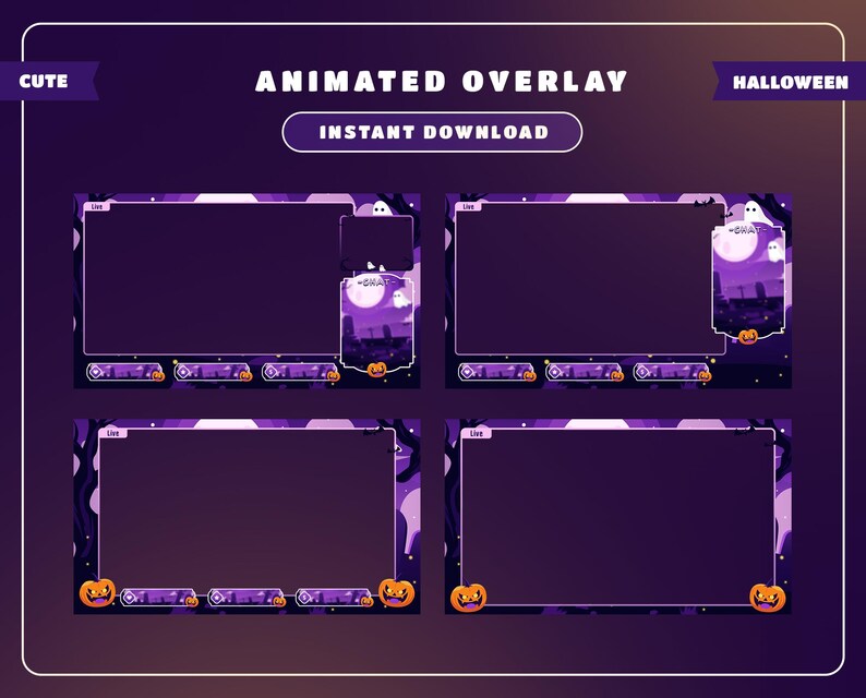 Cute Halloween Animated Overlay Package for Twitch, Youtube, Webcam ...