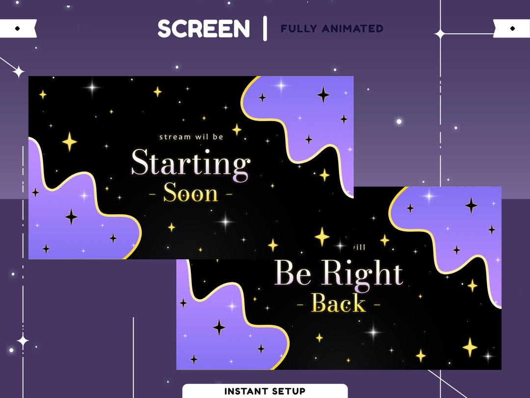 Golden Stardust Animated Stream Screen for Twitch, Purple Black Overlay ...