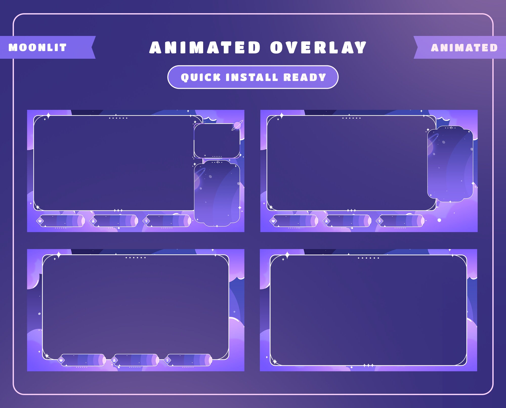 Moonlit Animated Overlay Package Galaxy Theme Vtuber Overlay Panel ...