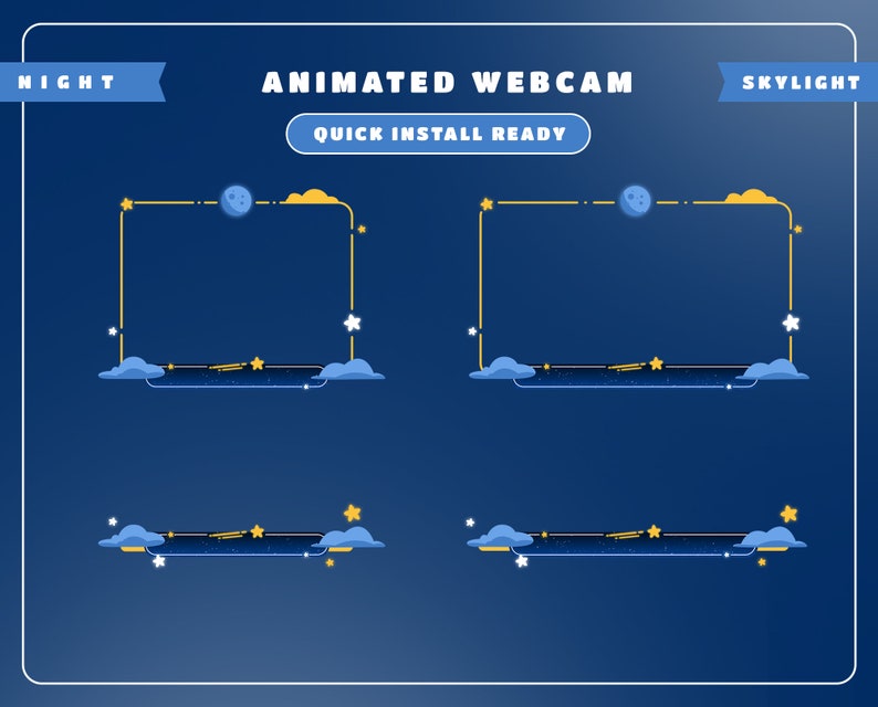 Night Skylight Animated Overlay Package Galaxy Theme Vtuber Overlay ...