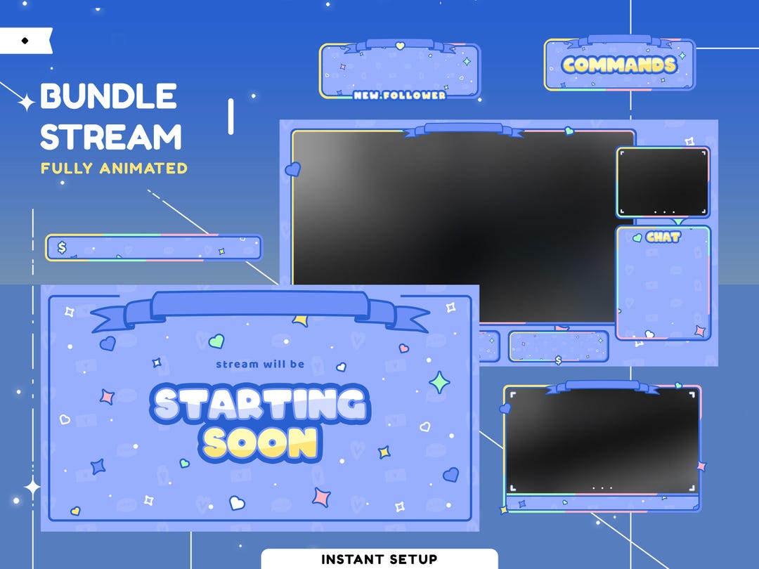 Love Pop Animated Stream Overlay Package for Twitch, Blue Stream ...