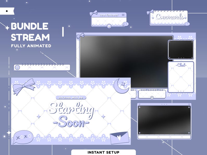 Lavender Lace Animated Overlay Package Twitch Bundle, Pastel Stream ...