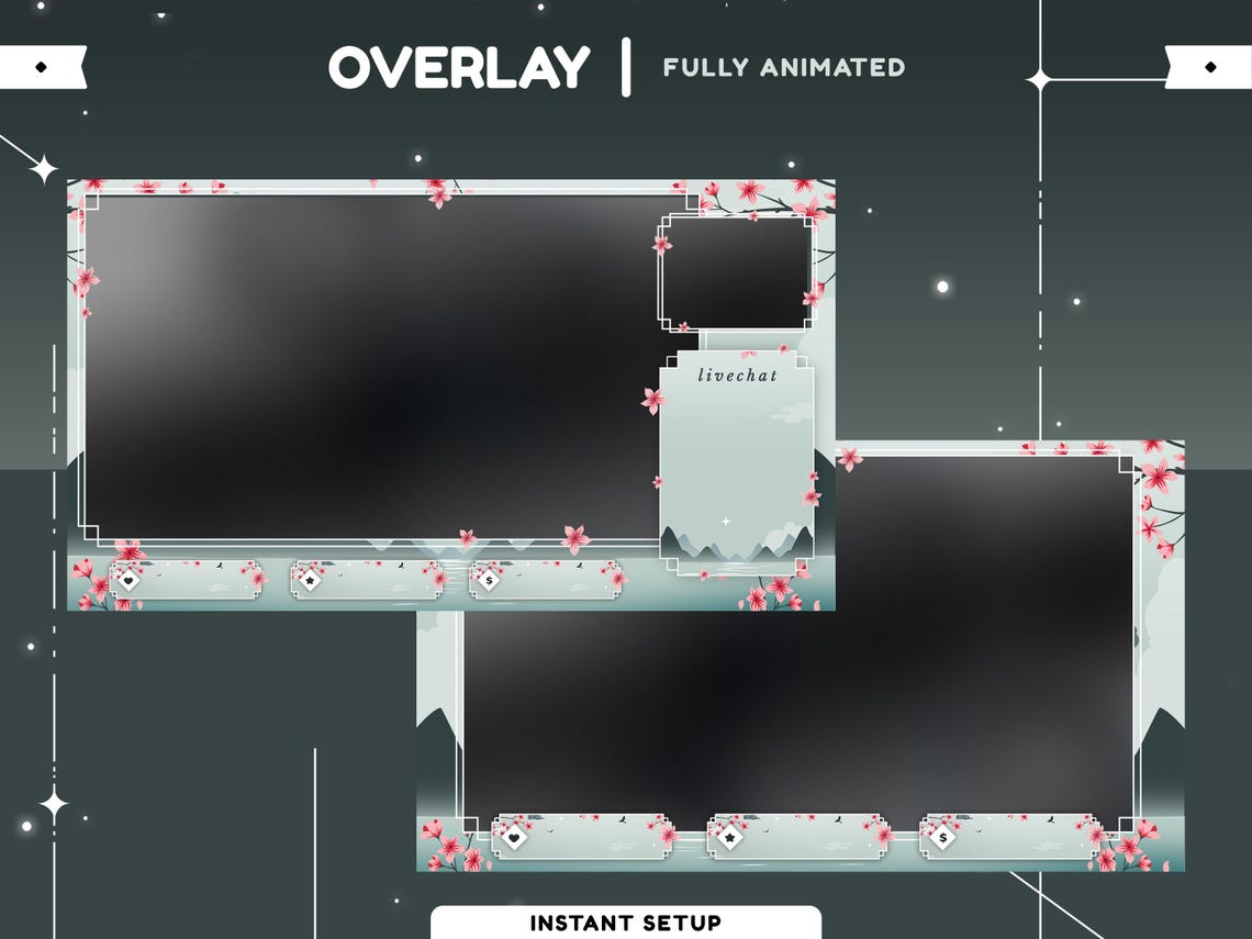 Japan Serenity Animated Overlay Package, Japan Theme Vtuber Overlay ...