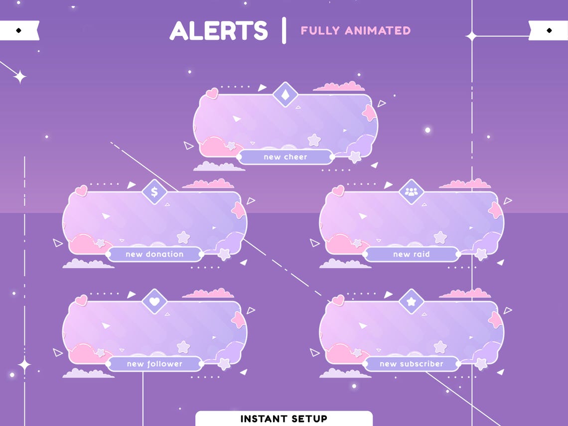 Cloud Dream Animated Stream Alert Package, Galaxy Theme Vtuber Overlay ...