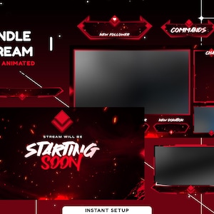 Blaze Blend Animated Stream Overlay Package for Twitch, Youtube, Kick, Black Fire Overlay ...