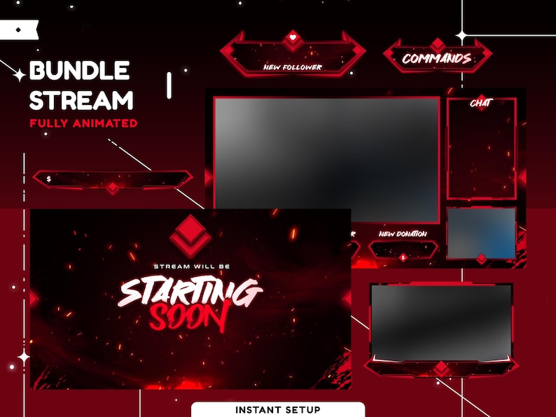 Blaze Blend Animated Stream Overlay Package for Twitch, Youtube, Kick, Black Fire Overlay ...