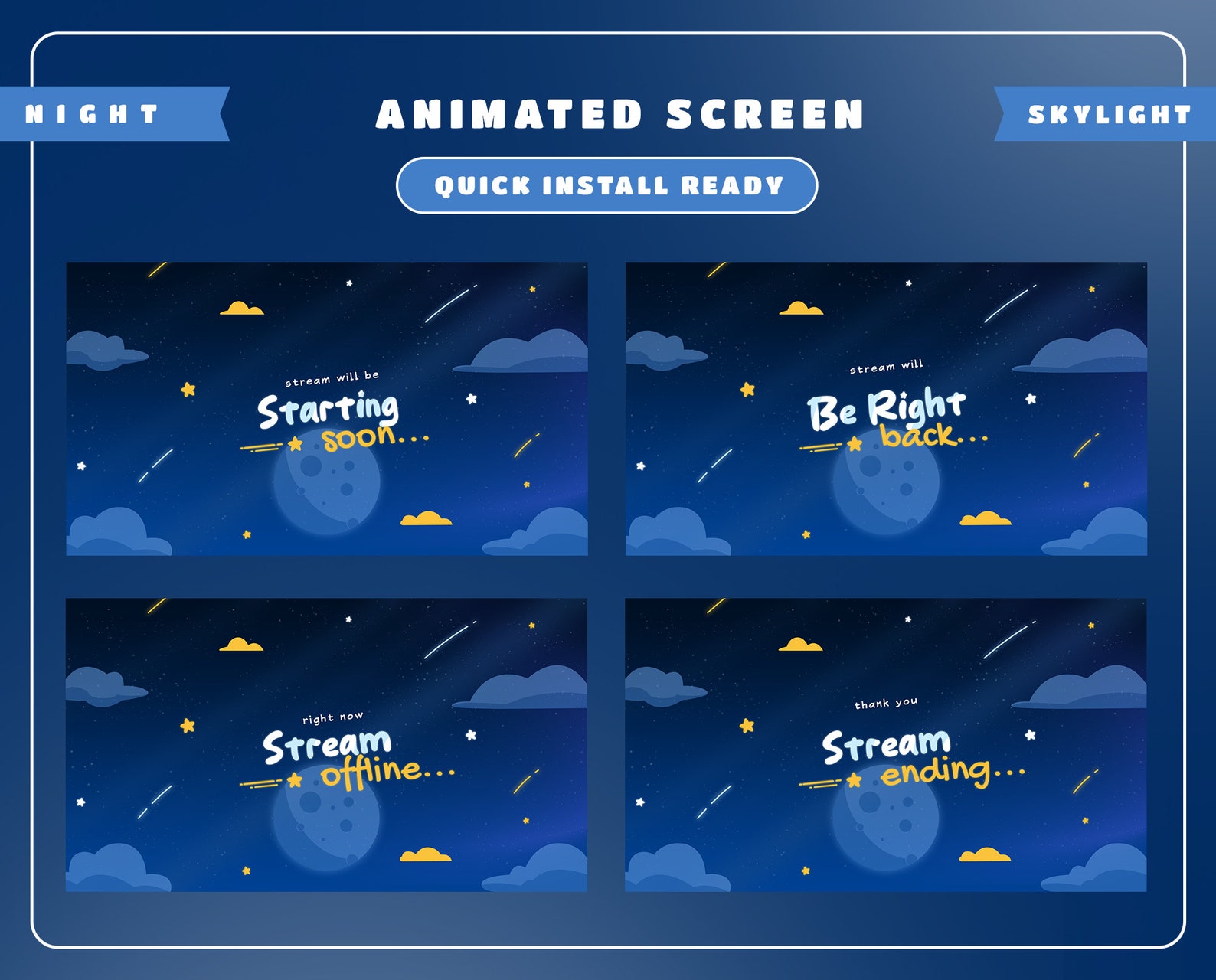 Night Skylight Animated Overlay Package Galaxy Theme Vtuber Overlay ...