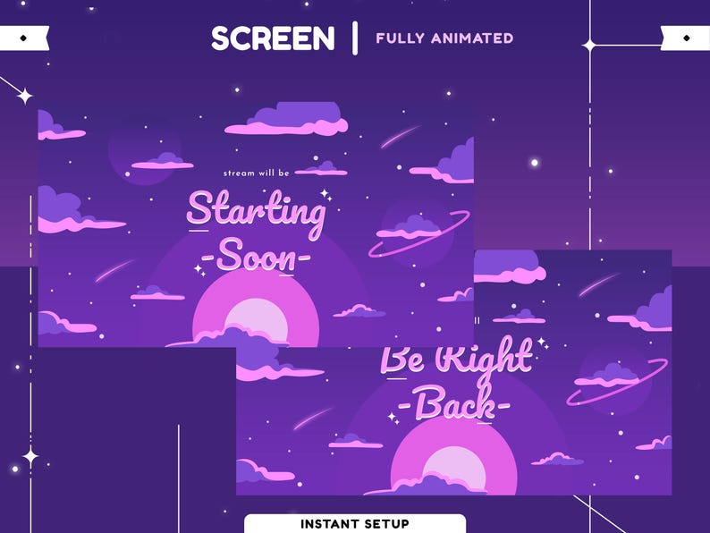 Cloud Night Animated Stream Screen for Twitch, Youtube, Purple Twitch ...