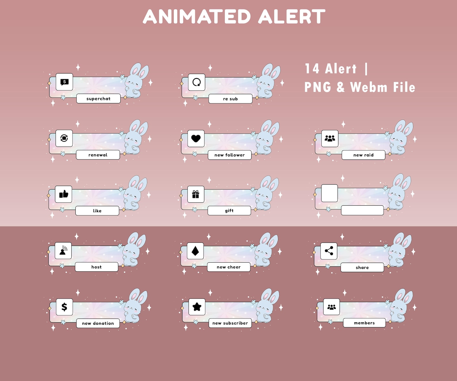 Star Bunny Animated Stream Alert Package for Twitch, Cute Bunny Alert ...